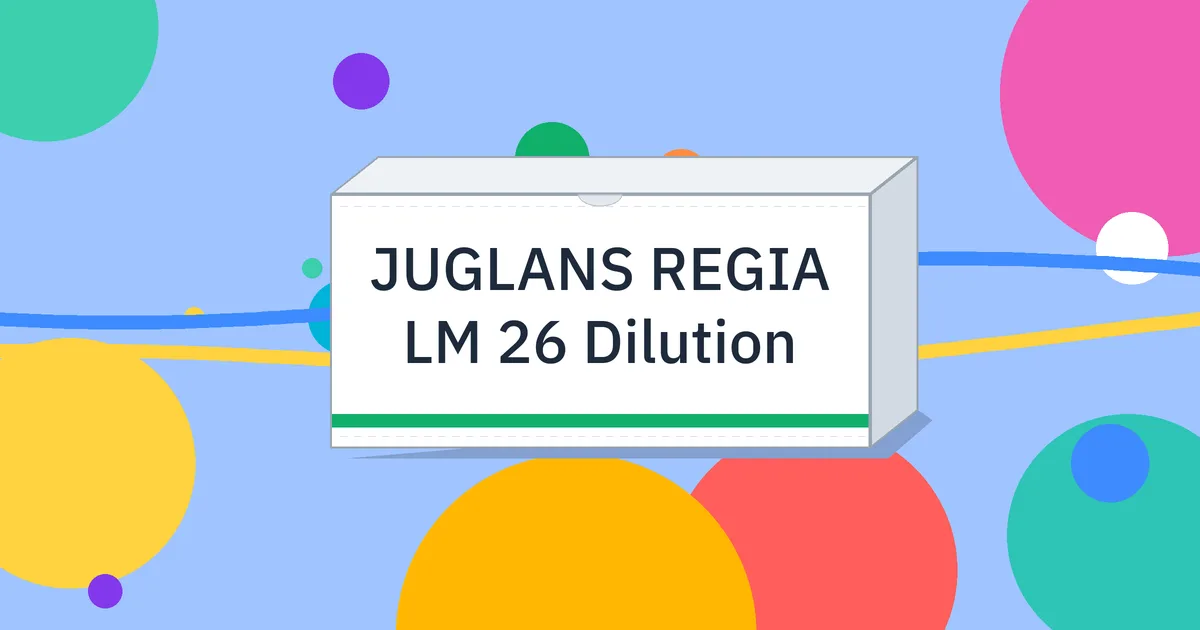 Symbolbild: Packung mit der Aufschrift JUGLANS REGIA LM 26 Dilution (PZN 12916299) – Verfügbarkeit und Bezug in Apotheken in Frankfurt am Main