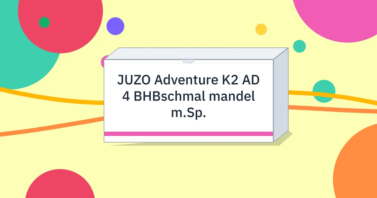 Symbolbild: Packung mit der Aufschrift JUZO Adventure K2 AD 4 BHBschmal mandel m.Sp. (PZN 15497118) – Verfügbarkeit und Bezug in Apotheken in Frankfurt am Main