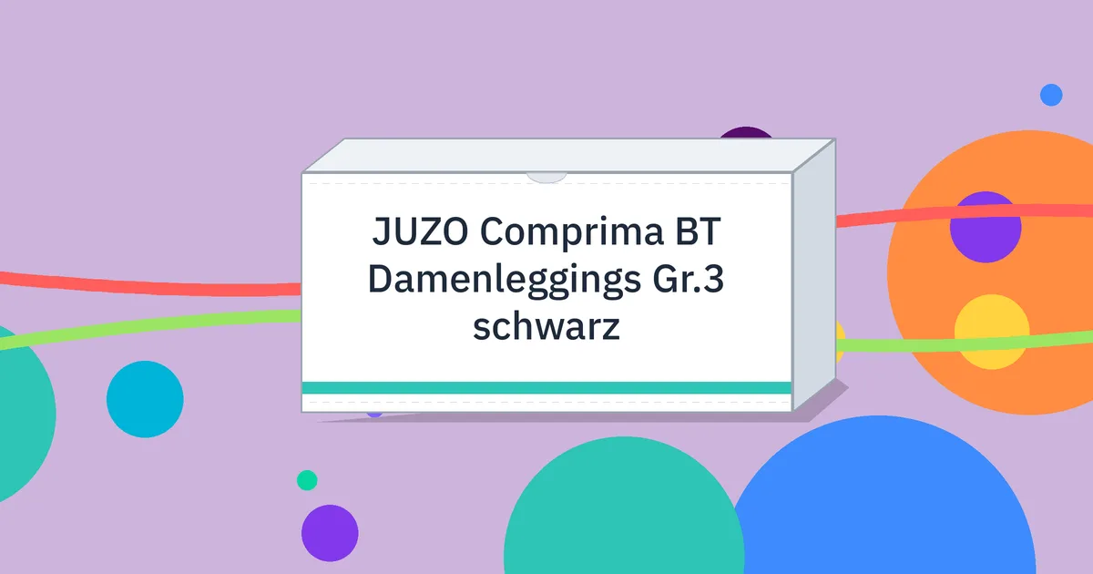 Symbolbild: Packung mit der Aufschrift JUZO Comprima BT Damenleggings Gr.3 schwarz (PZN 20781560) – Verfügbarkeit und Bezug in Apotheken in Frankfurt am Main
