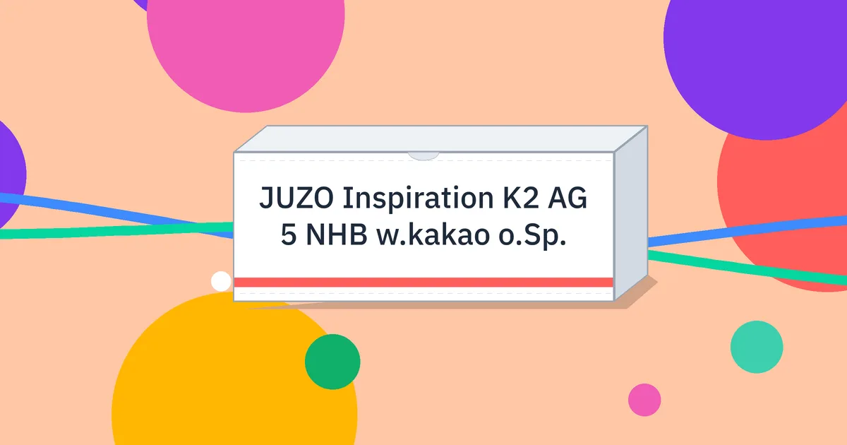 Symbolbild: Packung mit der Aufschrift JUZO Inspiration K2 AG 5 NHB w.kakao o.Sp. (PZN 14918316) – Verfügbarkeit und Bezug in Apotheken in Frankfurt am Main