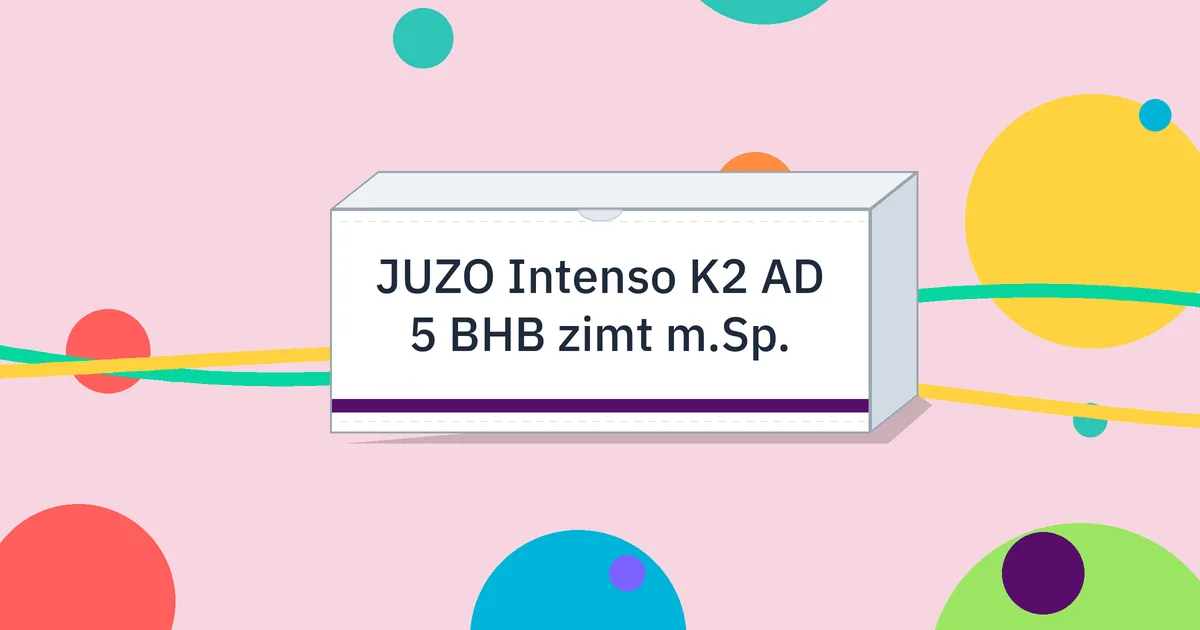 Symbolbild: Packung mit der Aufschrift JUZO Intenso K2 AD 5 BHB zimt m.Sp. (PZN 18613275) – Verfügbarkeit und Bezug in Apotheken in Frankfurt am Main