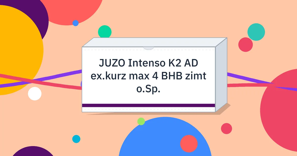 Symbolbild: Packung mit der Aufschrift JUZO Intenso K2 AD ex.kurz max 4 BHB zimt o.Sp. (PZN 18624385) – Verfügbarkeit und Bezug in Apotheken in Frankfurt am Main