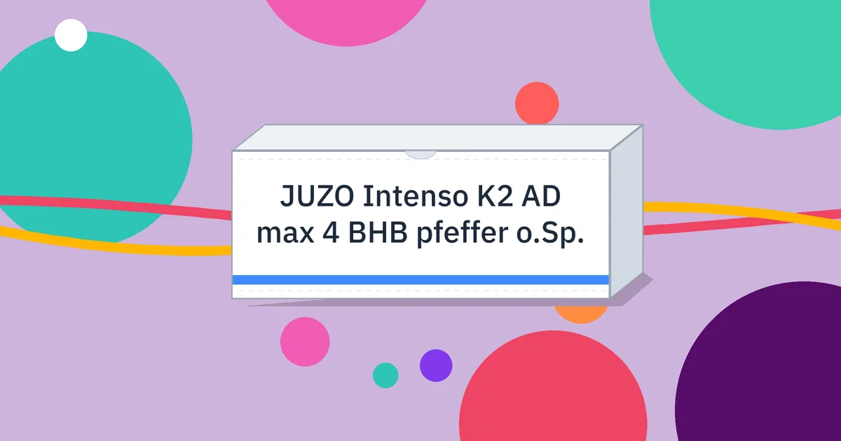 Symbolbild: Packung mit der Aufschrift JUZO Intenso K2 AD max 4 BHB pfeffer o.Sp. (PZN 18626651) – Verfügbarkeit und Bezug in Apotheken in Frankfurt am Main