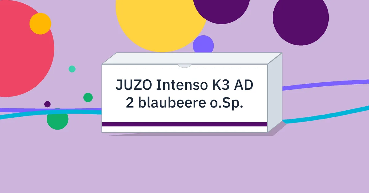 Symbolbild: Packung mit der Aufschrift JUZO Intenso K3 AD 2 blaubeere o.Sp. (PZN 18637985) – Verfügbarkeit und Bezug in Apotheken in Frankfurt am Main