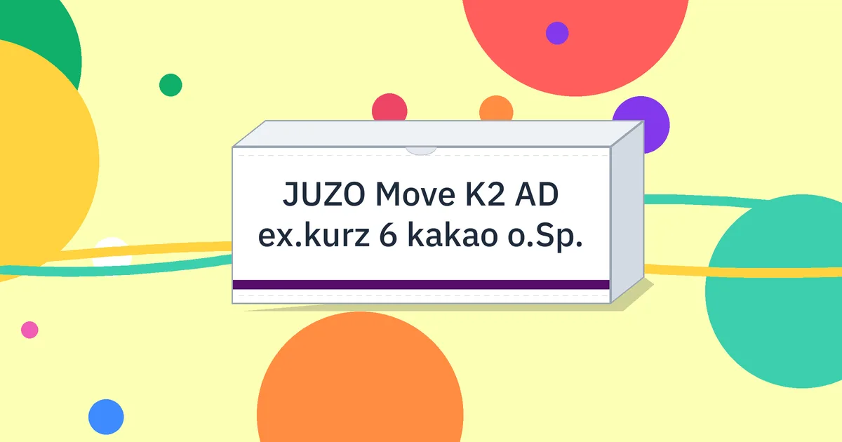 Symbolbild: Packung mit der Aufschrift JUZO Move K2 AD ex.kurz 6 kakao o.Sp. (PZN 18542345) – Verfügbarkeit und Bezug in Apotheken in Frankfurt am Main