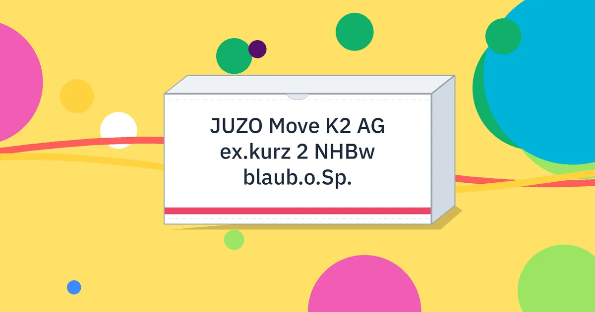 Symbolbild: Packung mit der Aufschrift JUZO Move K2 AG ex.kurz 2 NHBw blaub.o.Sp. (PZN 18564536) – Verfügbarkeit und Bezug in Apotheken in Frankfurt am Main