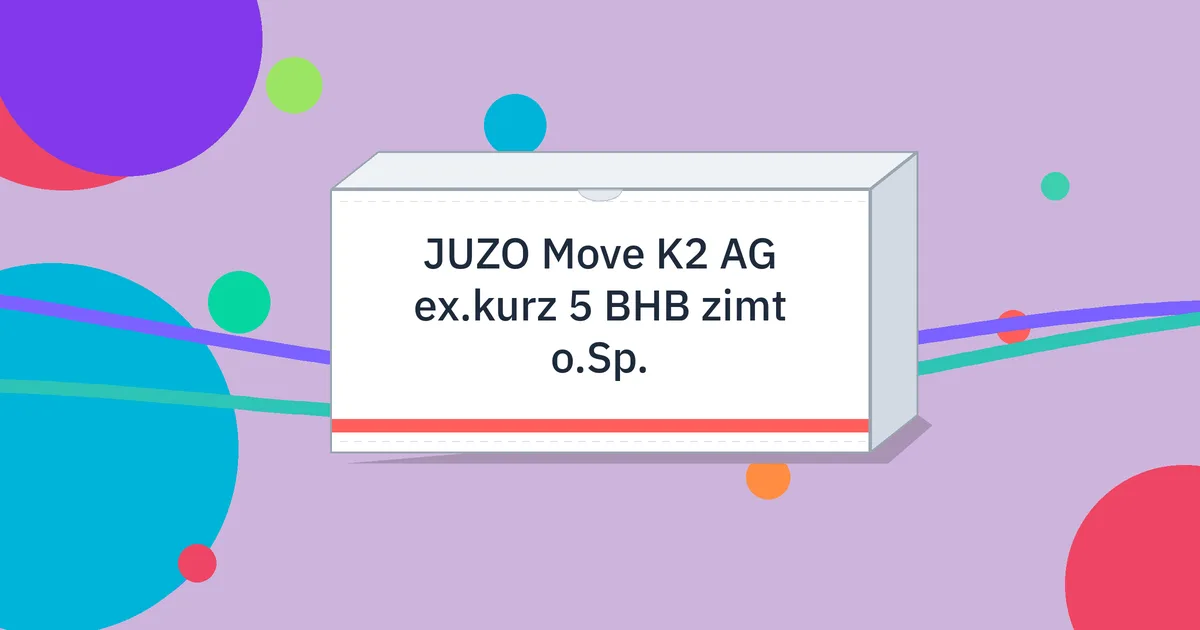 Symbolbild: Packung mit der Aufschrift JUZO Move K2 AG ex.kurz 5 BHB zimt o.Sp. (PZN 18534073) – Verfügbarkeit und Bezug in Apotheken in Frankfurt am Main