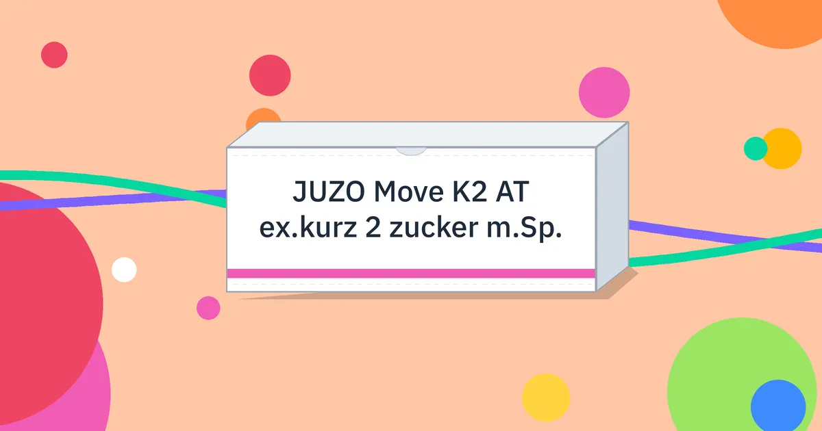 Symbolbild: Packung mit der Aufschrift JUZO Move K2 AT ex.kurz 2 zucker m.Sp. (PZN 20670518) – Verfügbarkeit und Bezug in Apotheken in Frankfurt am Main