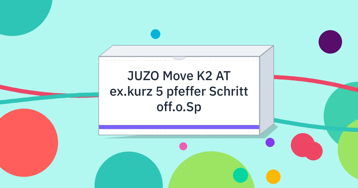 Symbolbild: Packung mit der Aufschrift JUZO Move K2 AT ex.kurz 5 pfeffer Schritt off.o.Sp (PZN 20672664) – Verfügbarkeit und Bezug in Apotheken in Frankfurt am Main