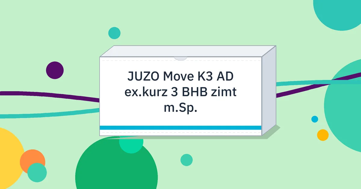 Symbolbild: Packung mit der Aufschrift JUZO Move K3 AD ex.kurz 3 BHB zimt m.Sp. (PZN 18569692) – Verfügbarkeit und Bezug in Apotheken in Frankfurt am Main