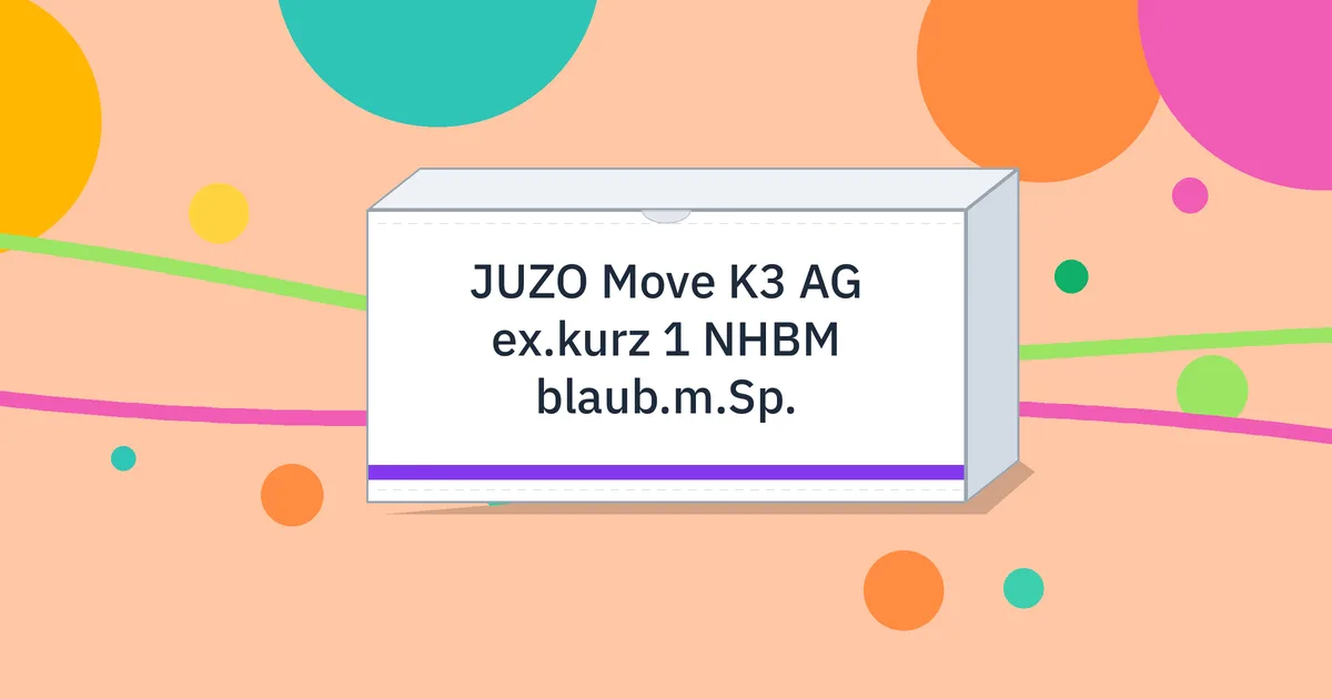 Symbolbild: Packung mit der Aufschrift JUZO Move K3 AG ex.kurz 1 NHBM blaub.m.Sp. (PZN 18594477) – Verfügbarkeit und Bezug in Apotheken in Frankfurt am Main