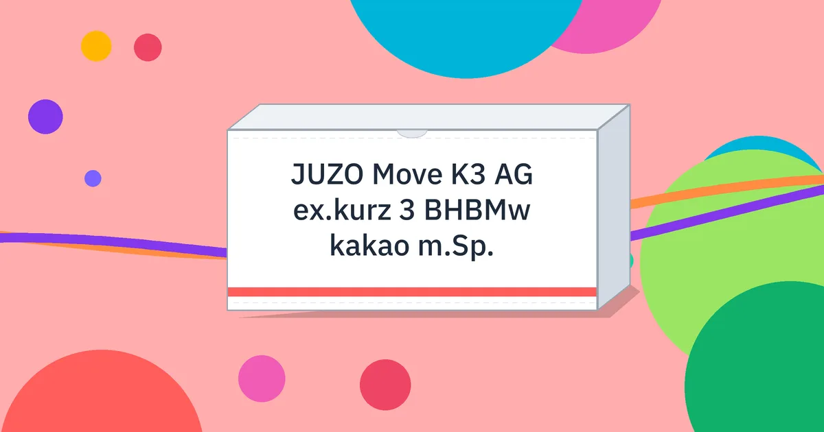 Symbolbild: Packung mit der Aufschrift JUZO Move K3 AG ex.kurz 3 BHBMw kakao m.Sp. (PZN 18596163) – Verfügbarkeit und Bezug in Apotheken in Frankfurt am Main