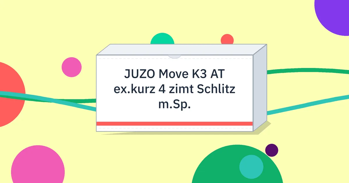 Symbolbild: Packung mit der Aufschrift JUZO Move K3 AT ex.kurz 4 zimt Schlitz m.Sp. (PZN 20680994) – Verfügbarkeit und Bezug in Apotheken in Frankfurt am Main