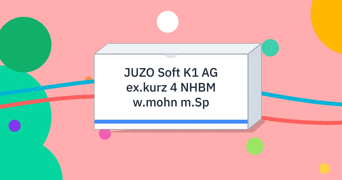 Symbolbild: Packung mit der Aufschrift JUZO Soft K1 AG ex.kurz 4 NHBM w.mohn m.Sp (PZN 15017621) – Verfügbarkeit und Bezug in Apotheken in Frankfurt am Main