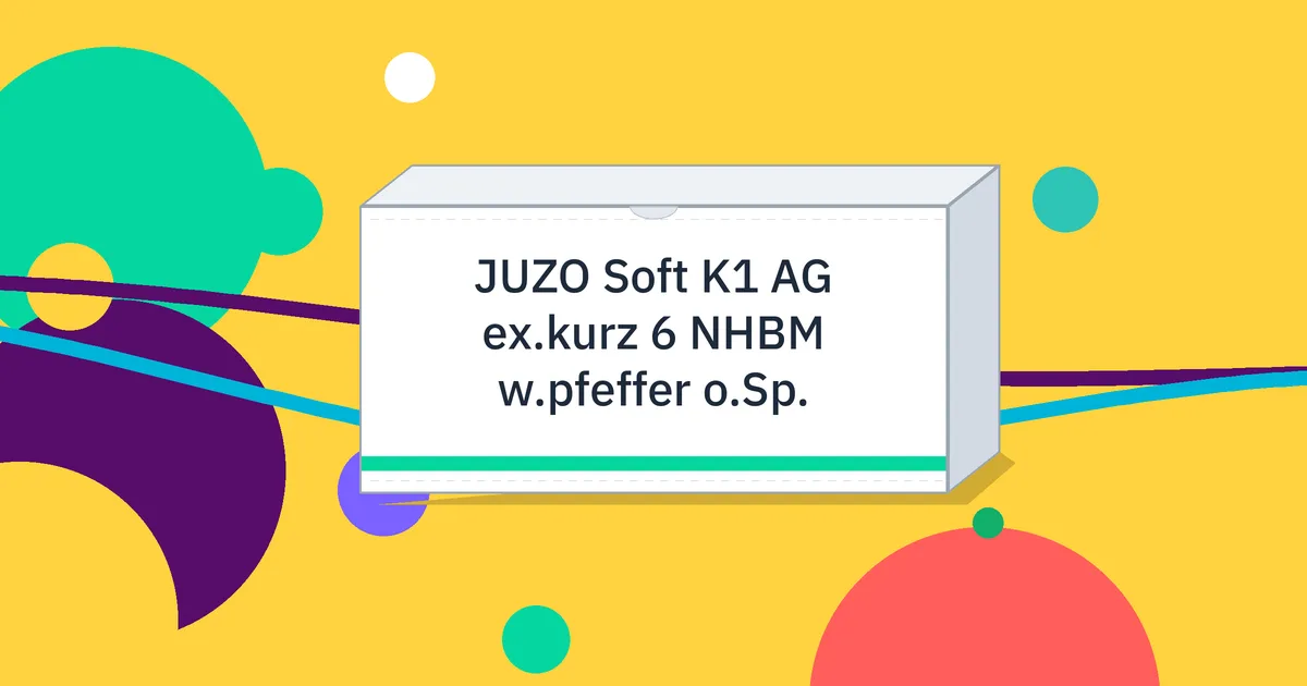 Symbolbild: Packung mit der Aufschrift JUZO Soft K1 AG ex.kurz 6 NHBM w.pfeffer o.Sp. (PZN 15001086) – Verfügbarkeit und Bezug in Apotheken in Frankfurt am Main