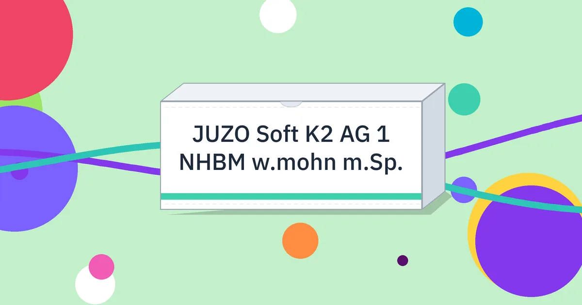 Symbolbild: Packung mit der Aufschrift JUZO Soft K2 AG 1 NHBM w.mohn m.Sp. (PZN 15018394) – Verfügbarkeit und Bezug in Apotheken in Frankfurt am Main
