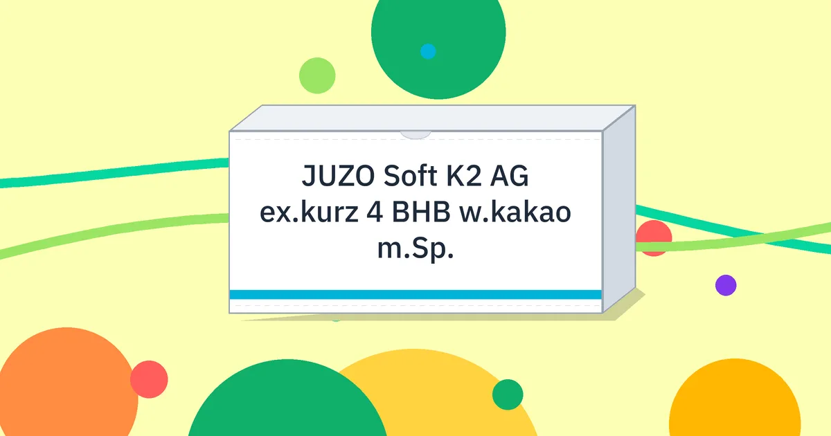 Symbolbild: Packung mit der Aufschrift JUZO Soft K2 AG ex.kurz 4 BHB w.kakao m.Sp. (PZN 14843713) – Verfügbarkeit und Bezug in Apotheken in Frankfurt am Main