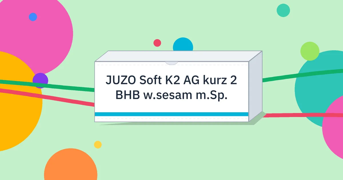 Symbolbild: Packung mit der Aufschrift JUZO Soft K2 AG kurz 2 BHB w.sesam m.Sp. (PZN 14841973) – Verfügbarkeit und Bezug in Apotheken in Frankfurt am Main