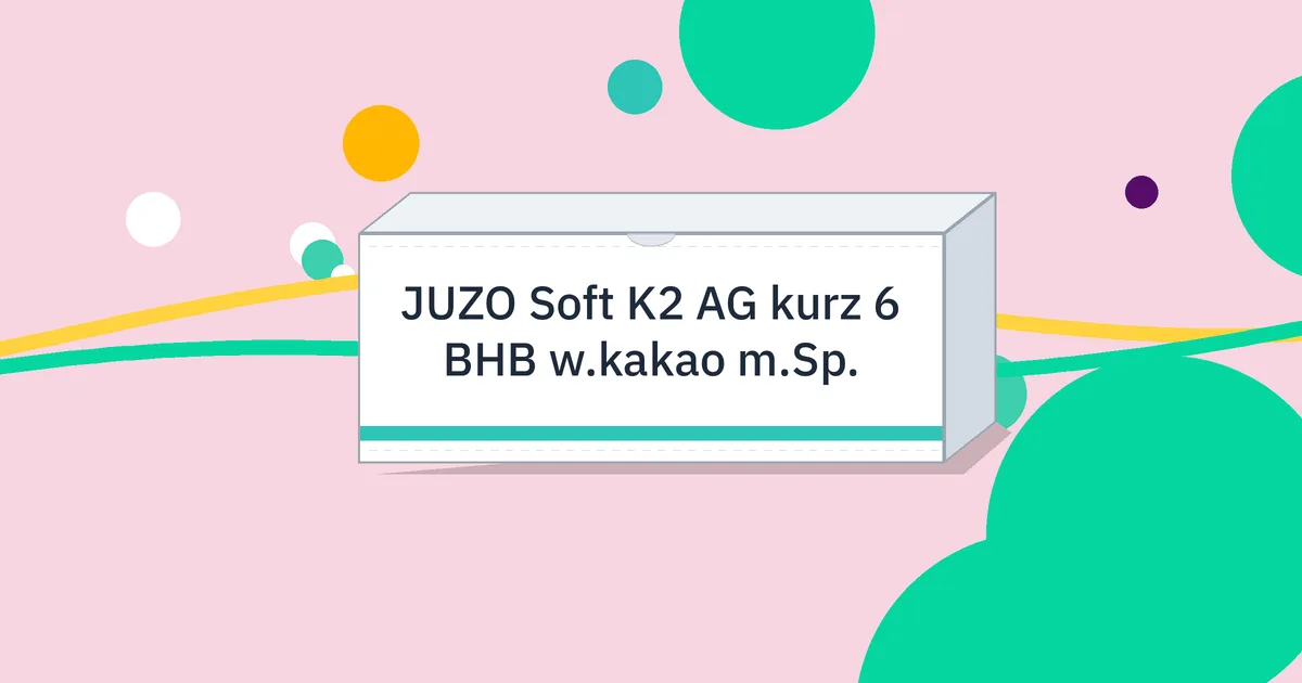 Symbolbild: Packung mit der Aufschrift JUZO Soft K2 AG kurz 6 BHB w.kakao m.Sp. (PZN 14842435) – Verfügbarkeit und Bezug in Apotheken in Frankfurt am Main