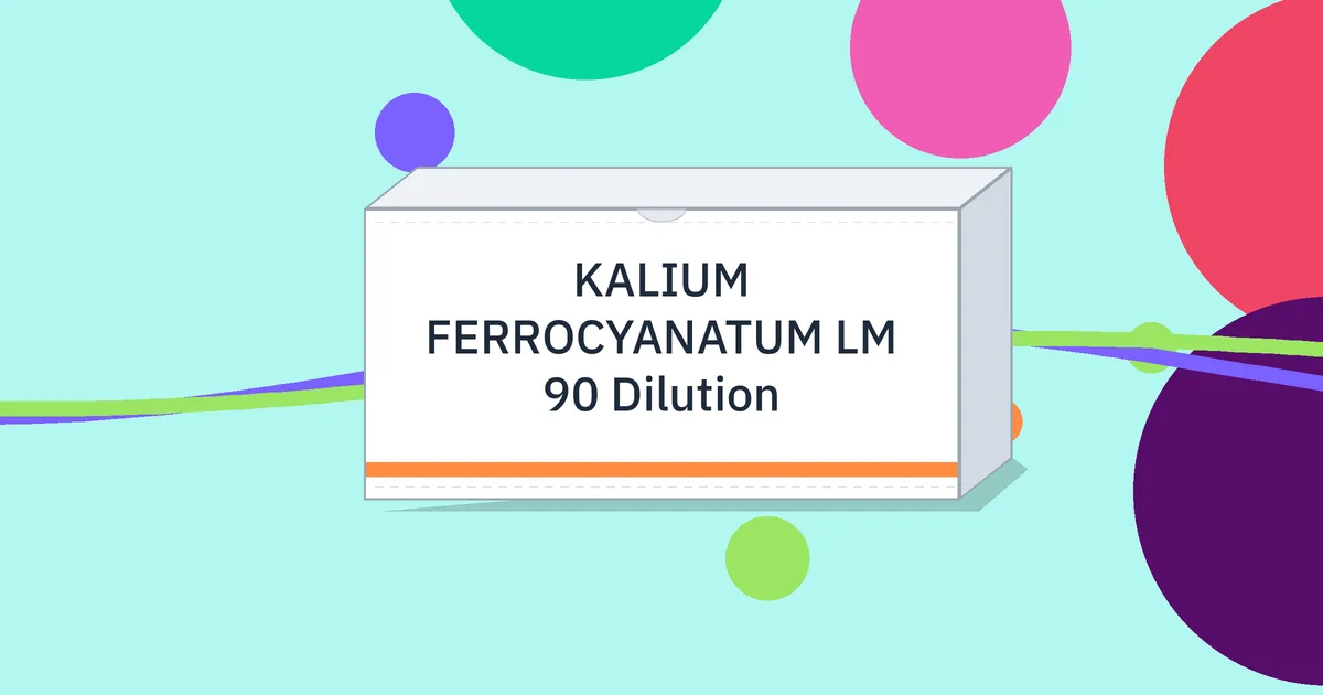 Symbolbild: Packung mit der Aufschrift KALIUM FERROCYANATUM LM 90 Dilution (PZN 12921314) – Verfügbarkeit und Bezug in Apotheken in Frankfurt am Main