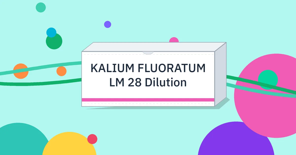 Symbolbild: Packung mit der Aufschrift KALIUM FLUORATUM LM 28 Dilution (PZN 12921691) – Verfügbarkeit und Bezug in Apotheken in Frankfurt am Main