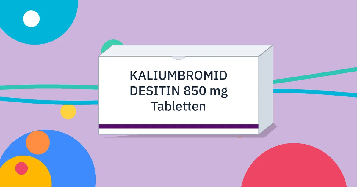 Symbolbild: Packung mit der Aufschrift KALIUMBROMID DESITIN 850 mg Tabletten (PZN 16045803) – Verfügbarkeit und Bezug in Apotheken in Frankfurt am Main