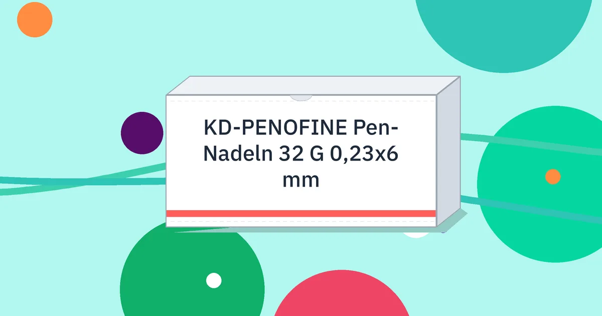 Symbolbild: Packung mit der Aufschrift KD-PENOFINE Pen-Nadeln 32 G 0,23x6 mm (PZN 20377787) – Verfügbarkeit und Bezug in Apotheken in Frankfurt am Main