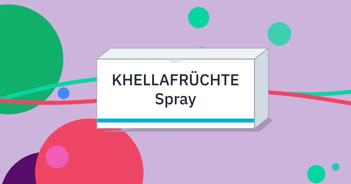 Symbolbild: Packung mit der Aufschrift KHELLAFRÜCHTE Spray (PZN 19141571) – Verfügbarkeit und Bezug in Apotheken in Frankfurt am Main
