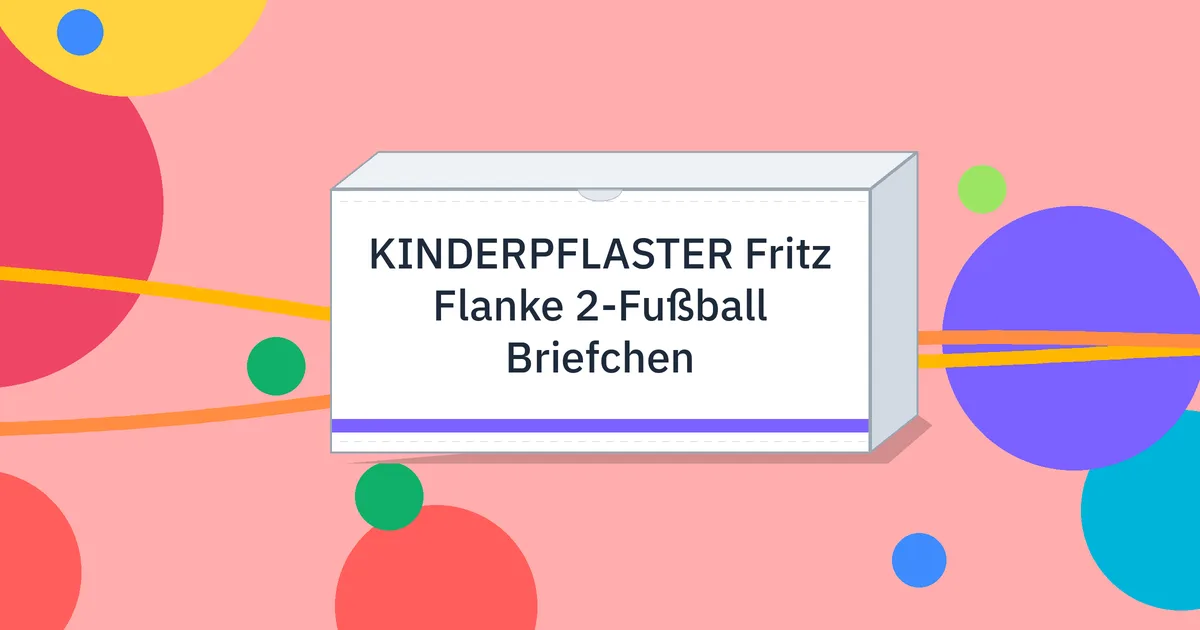 Symbolbild: Packung mit der Aufschrift KINDERPFLASTER Fritz Flanke 2-Fußball Briefchen (PZN 19405478) – Verfügbarkeit und Bezug in Apotheken in Frankfurt am Main