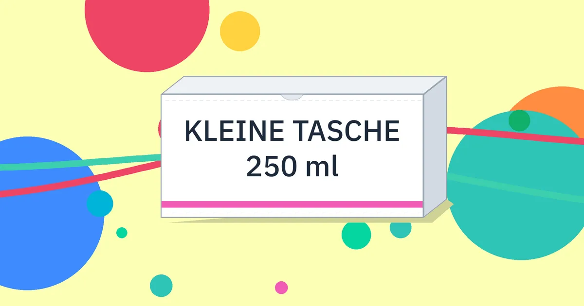 Symbolbild: Packung mit der Aufschrift KLEINE TASCHE 250 ml (PZN 16737547) – Verfügbarkeit und Bezug in Apotheken in Frankfurt am Main