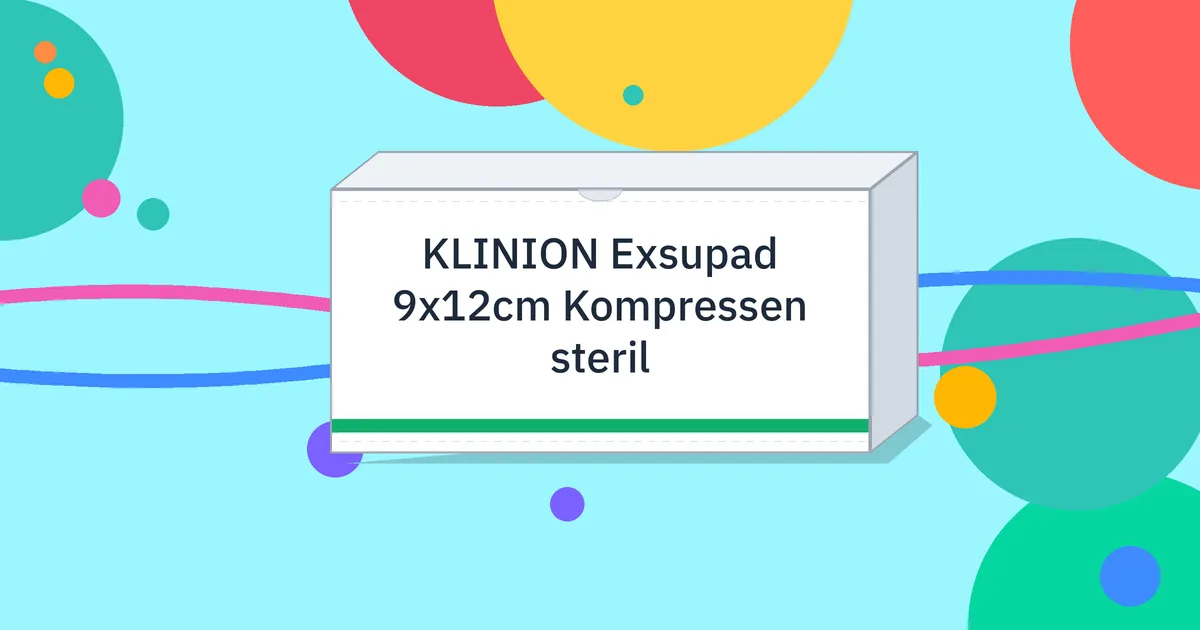 Symbolbild: Packung mit der Aufschrift KLINION Exsupad 9x12cm Kompressen steril (PZN 06465214) – Verfügbarkeit und Bezug in Apotheken in Frankfurt am Main