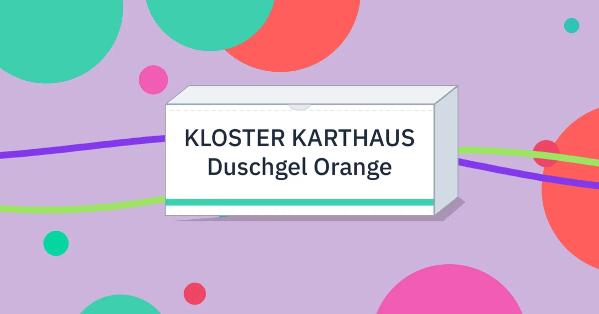 Symbolbild: Packung mit der Aufschrift KLOSTER KARTHAUS Duschgel Orange (PZN 01847997) – Verfügbarkeit und Bezug in Apotheken in Frankfurt am Main