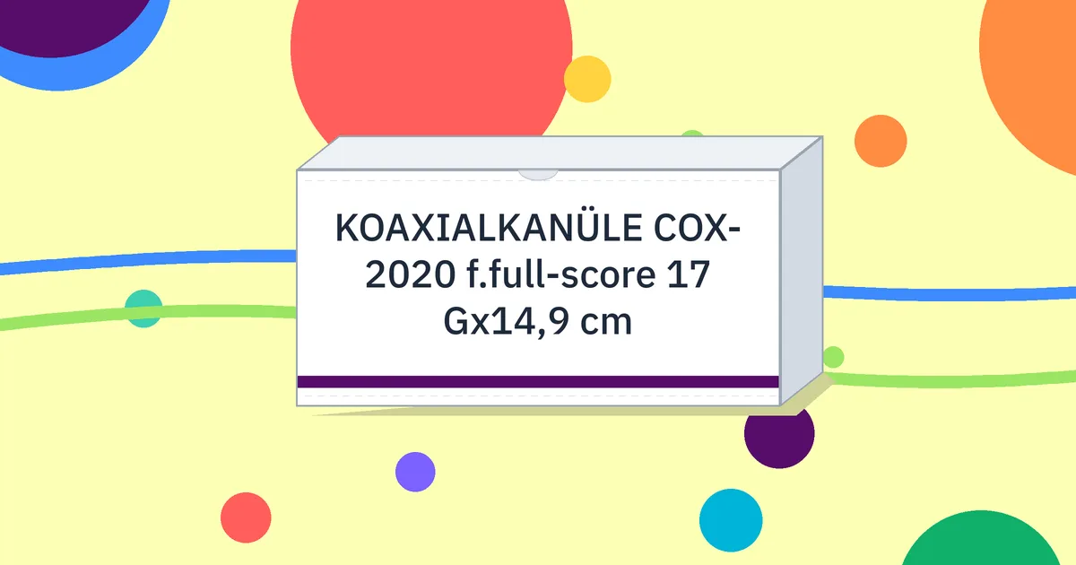Symbolbild: Packung mit der Aufschrift KOAXIALKANÜLE COX-2020 f.full-score 17 Gx14,9 cm (PZN 14384553) – Verfügbarkeit und Bezug in Apotheken in Frankfurt am Main