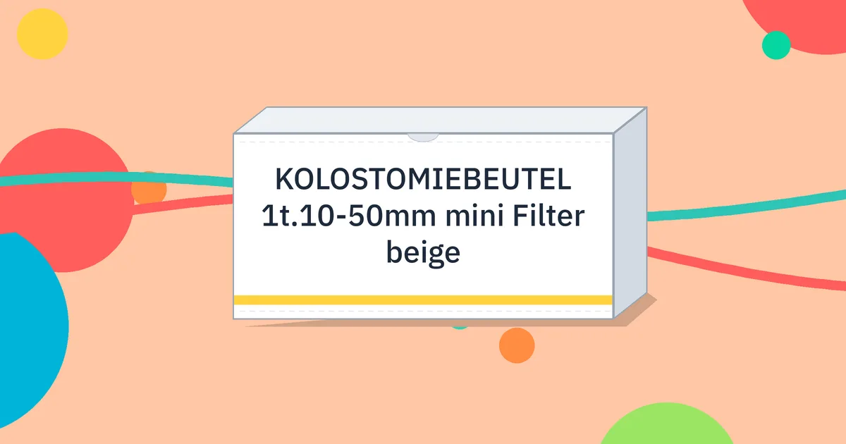 Symbolbild: Packung mit der Aufschrift KOLOSTOMIEBEUTEL 1t.10-50mm mini Filter beige (PZN 03832238) – Verfügbarkeit und Bezug in Apotheken in Frankfurt am Main