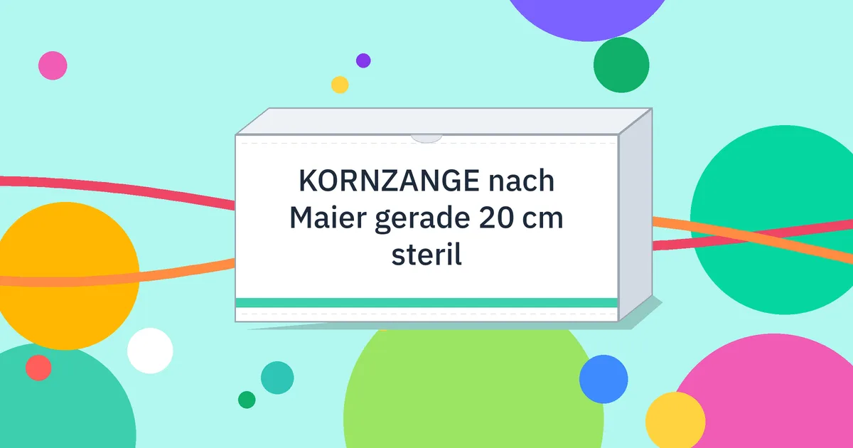 Symbolbild: Packung mit der Aufschrift KORNZANGE nach Maier gerade 20 cm steril (PZN 19978145) – Verfügbarkeit und Bezug in Apotheken in Frankfurt am Main