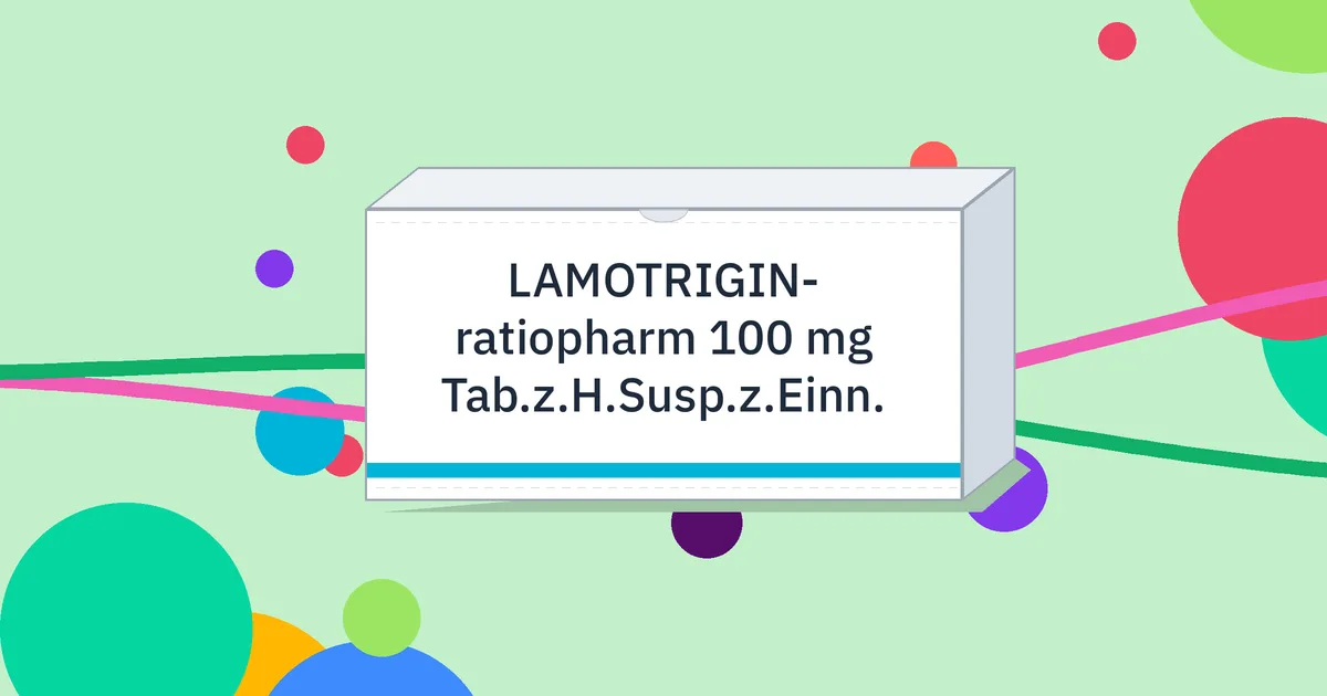 Symbolbild: Packung mit der Aufschrift LAMOTRIGIN-ratiopharm 100 mg Tab.z.H.Susp.z.Einn. (PZN 04623749) – Verfügbarkeit und Bezug in Apotheken in Frankfurt am Main