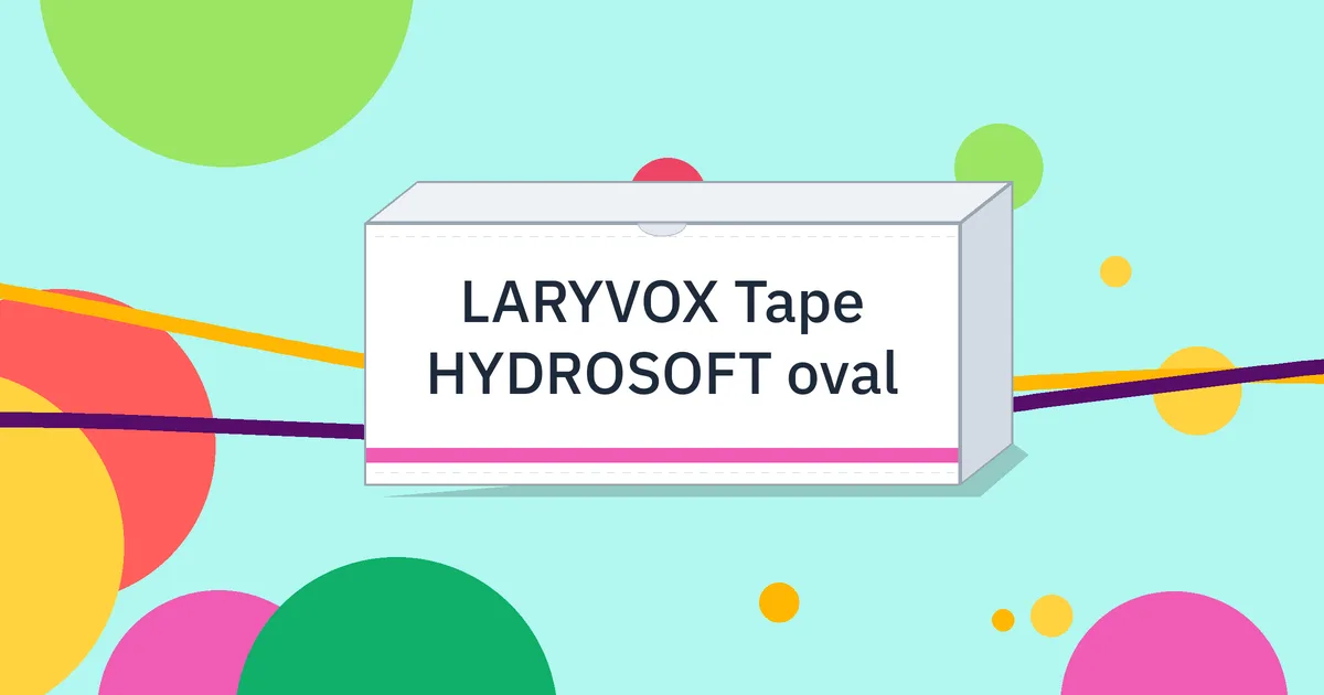 Symbolbild: Packung mit der Aufschrift LARYVOX Tape HYDROSOFT oval (PZN 03892513) – Verfügbarkeit und Bezug in Apotheken in Frankfurt am Main