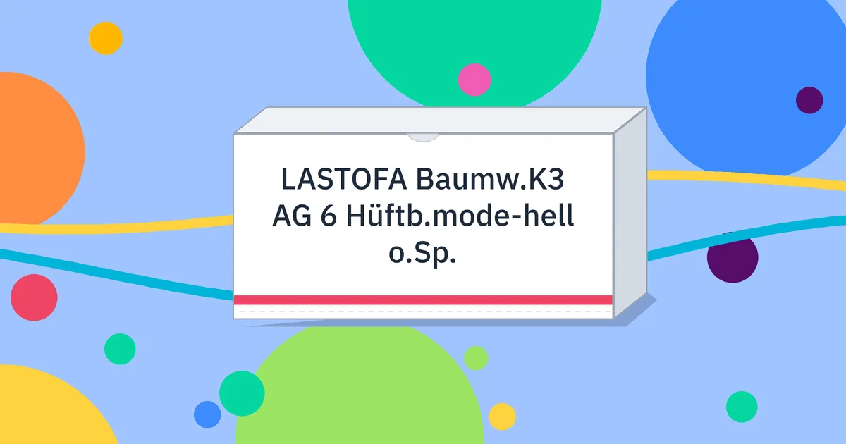 Symbolbild: Packung mit der Aufschrift LASTOFA Baumw.K3 AG 6 Hüftb.mode-hell o.Sp. (PZN 01957355) – Verfügbarkeit und Bezug in Apotheken in Frankfurt am Main