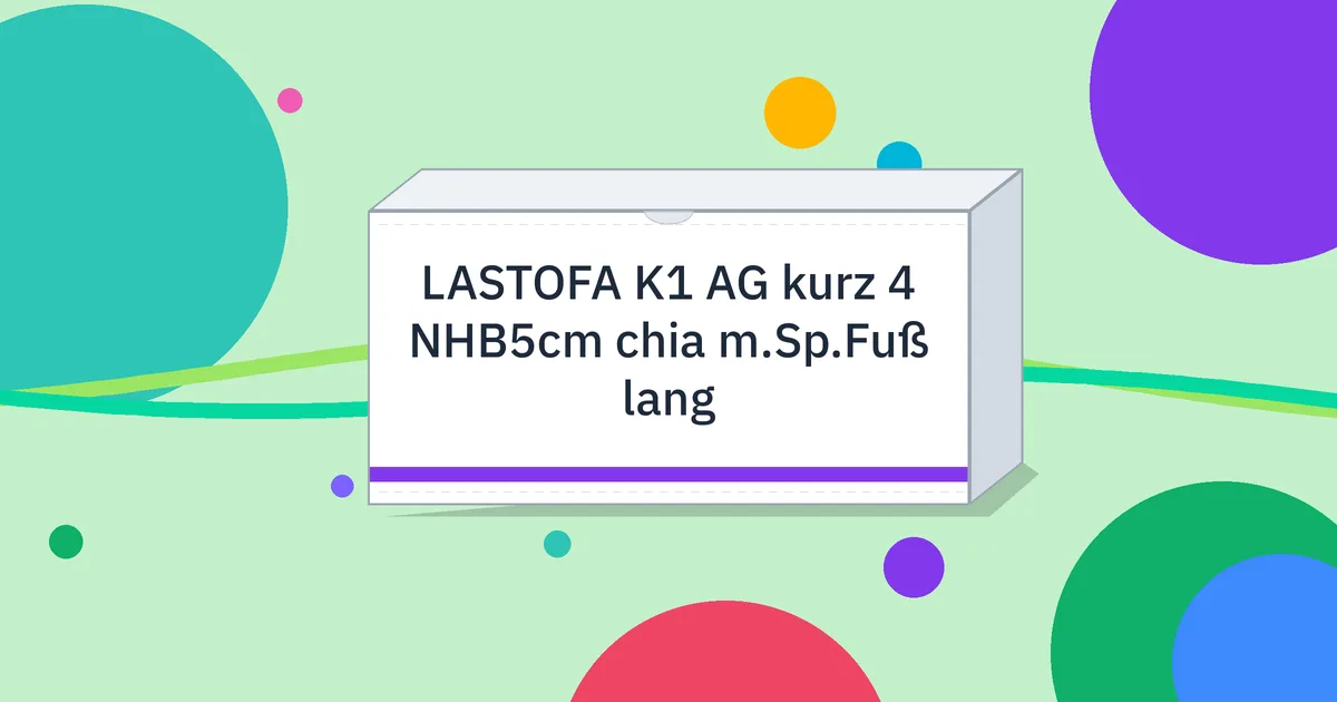 Symbolbild: Packung mit der Aufschrift LASTOFA K1 AG kurz 4 NHB5cm chia m.Sp.Fuß lang (PZN 13791807) – Verfügbarkeit und Bezug in Apotheken in Frankfurt am Main