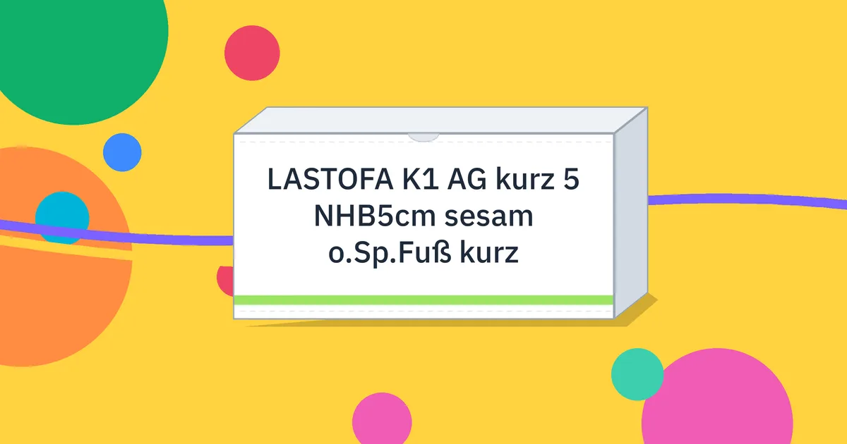 Symbolbild: Packung mit der Aufschrift LASTOFA K1 AG kurz 5 NHB5cm sesam o.Sp.Fuß kurz (PZN 13793597) – Verfügbarkeit und Bezug in Apotheken in Frankfurt am Main