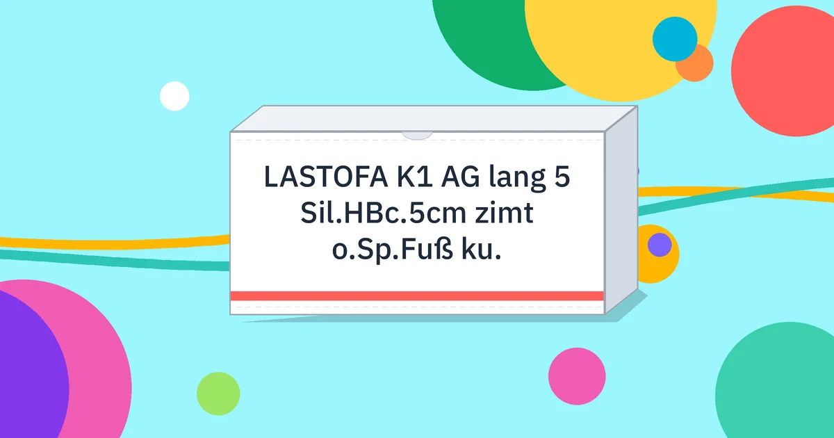 Symbolbild: Packung mit der Aufschrift LASTOFA K1 AG lang 5 Sil.HBc.5cm zimt o.Sp.Fuß ku. (PZN 13793060) – Verfügbarkeit und Bezug in Apotheken in Frankfurt am Main