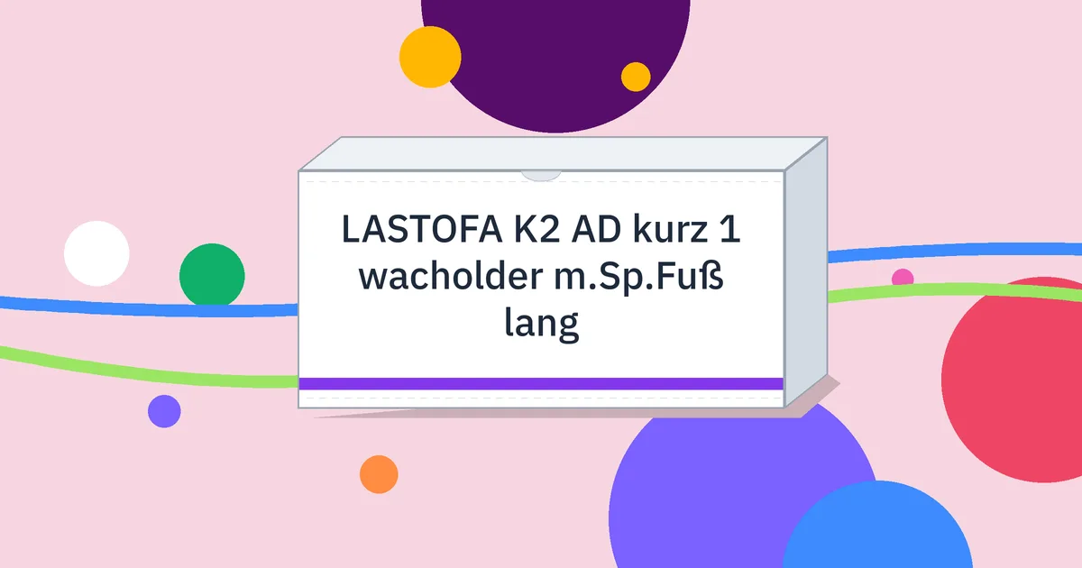 Symbolbild: Packung mit der Aufschrift LASTOFA K2 AD kurz 1 wacholder m.Sp.Fuß lang (PZN 13799542) – Verfügbarkeit und Bezug in Apotheken in Frankfurt am Main