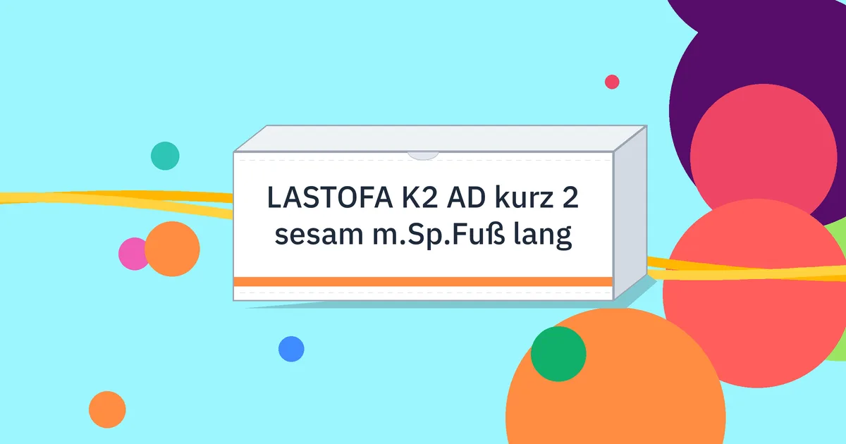 Symbolbild: Packung mit der Aufschrift LASTOFA K2 AD kurz 2 sesam m.Sp.Fuß lang (PZN 13800009) – Verfügbarkeit und Bezug in Apotheken in Frankfurt am Main