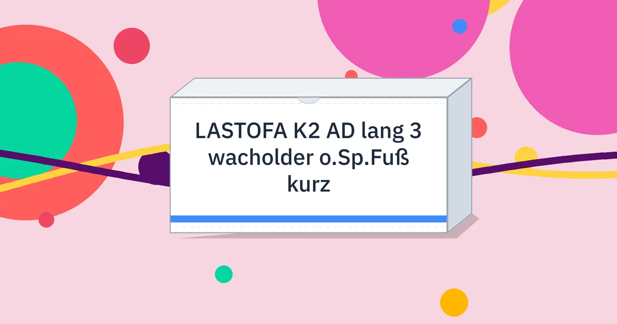 Symbolbild: Packung mit der Aufschrift LASTOFA K2 AD lang 3 wacholder o.Sp.Fuß kurz (PZN 13800280) – Verfügbarkeit und Bezug in Apotheken in Frankfurt am Main