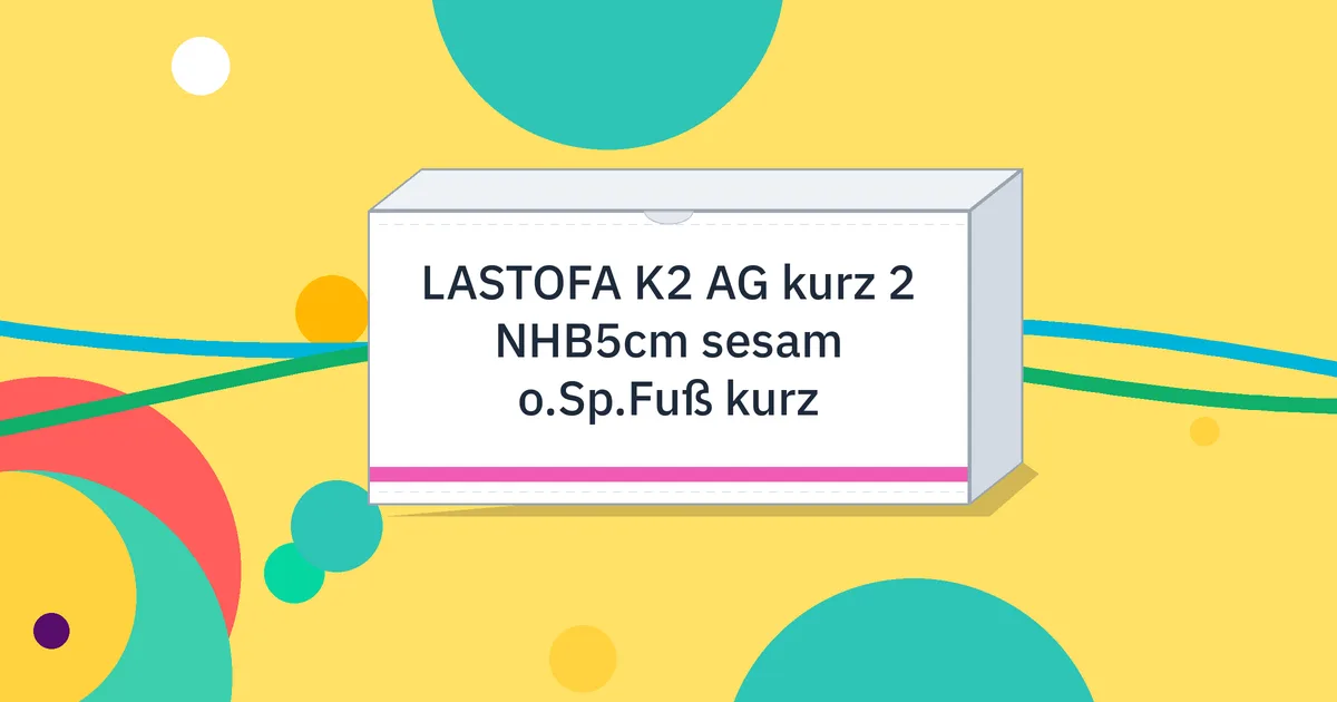 Symbolbild: Packung mit der Aufschrift LASTOFA K2 AG kurz 2 NHB5cm sesam o.Sp.Fuß kurz (PZN 13803522) – Verfügbarkeit und Bezug in Apotheken in Frankfurt am Main