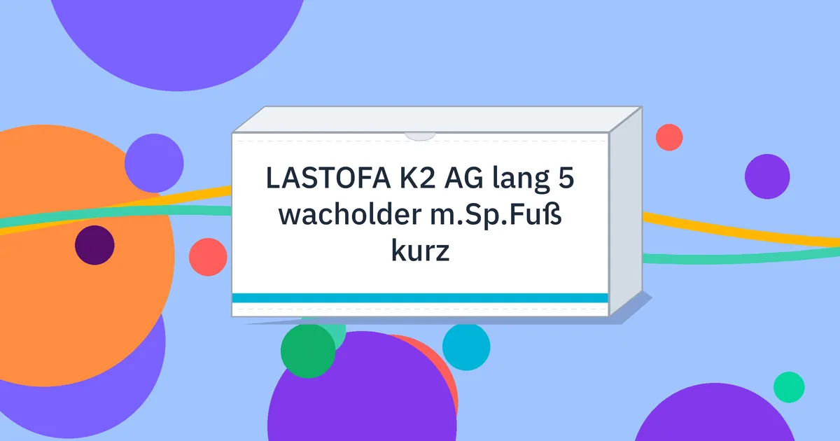 Symbolbild: Packung mit der Aufschrift LASTOFA K2 AG lang 5 wacholder m.Sp.Fuß kurz (PZN 13806414) – Verfügbarkeit und Bezug in Apotheken in Frankfurt am Main