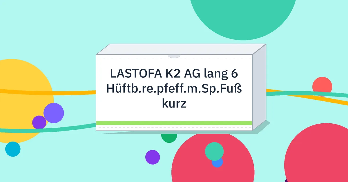 Symbolbild: Packung mit der Aufschrift LASTOFA K2 AG lang 6 Hüftb.re.pfeff.m.Sp.Fuß kurz (PZN 13812432) – Verfügbarkeit und Bezug in Apotheken in Frankfurt am Main