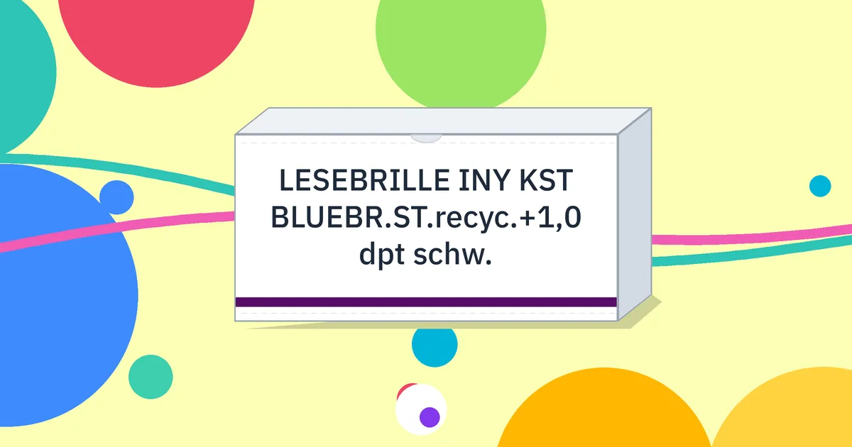 Symbolbild: Packung mit der Aufschrift LESEBRILLE INY KST BLUEBR.ST.recyc.+1,0 dpt schw. (PZN 19927952) – Verfügbarkeit und Bezug in Apotheken in Frankfurt am Main