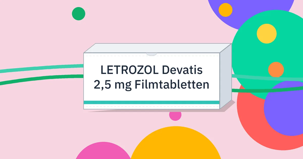 Symbolbild: Packung mit der Aufschrift LETROZOL Devatis 2,5 mg Filmtabletten (PZN 11557214) – Verfügbarkeit und Bezug in Apotheken in Frankfurt am Main