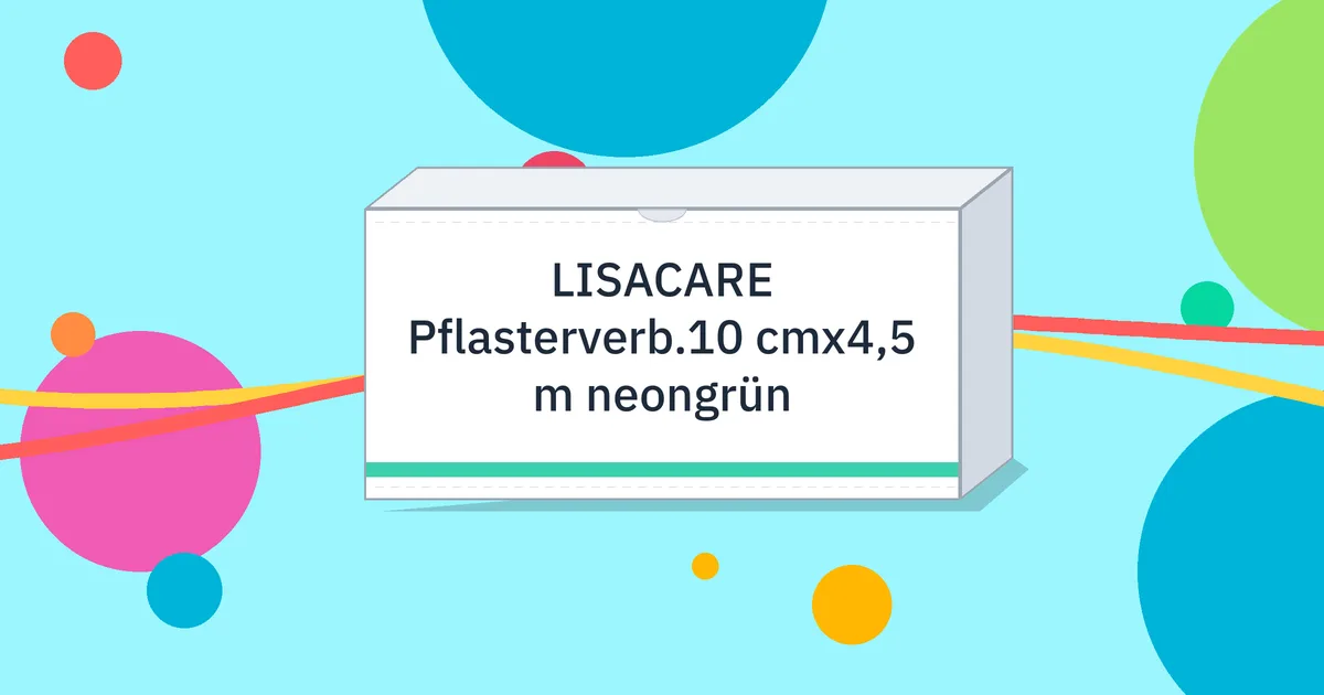 Symbolbild: Packung mit der Aufschrift LISACARE Pflasterverb.10 cmx4,5 m neongrün (PZN 17893083) – Verfügbarkeit und Bezug in Apotheken in Frankfurt am Main